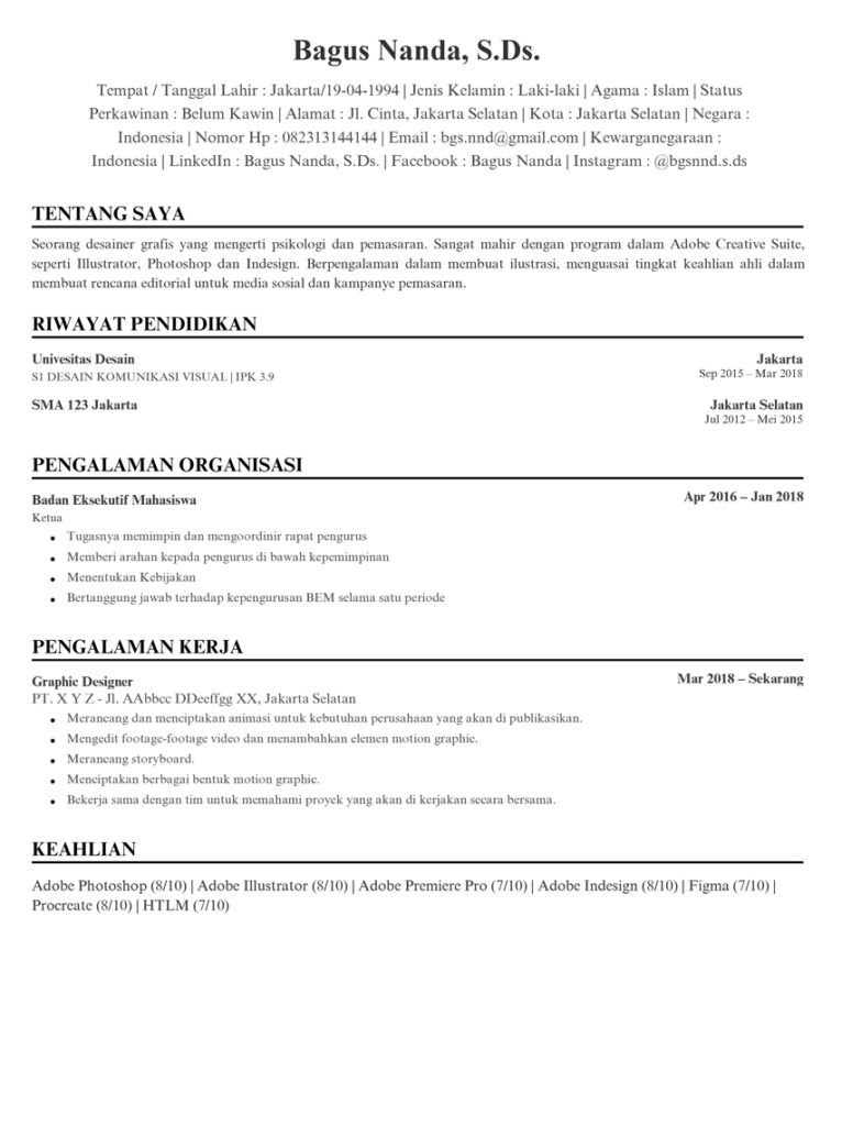 Contoh CV ATS Friendly dan Tips Membuatnya - Loker Bali Info Blog