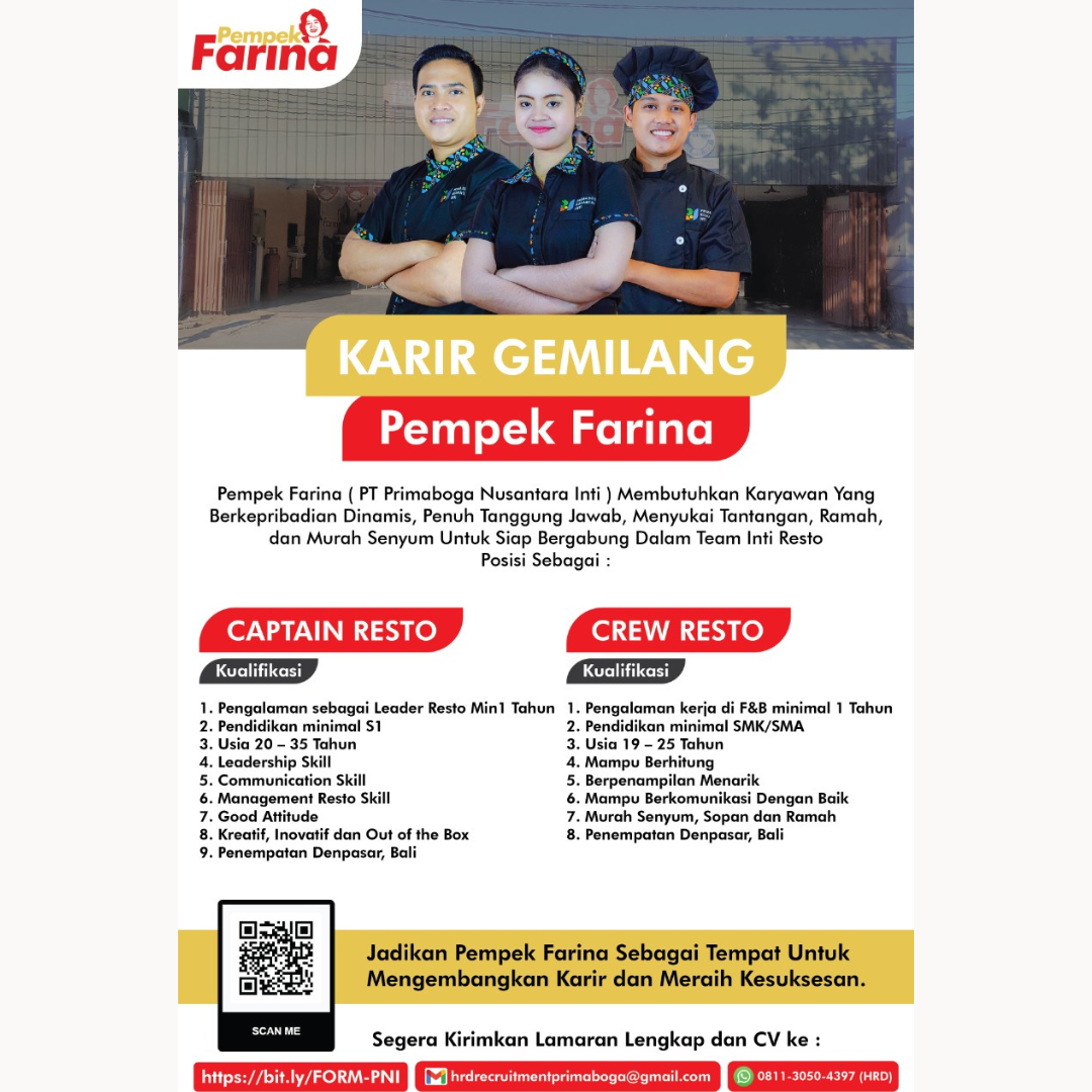 Lowongan Captain Resto di PT Primaboga Nusantara Inti - Kota Denpasar ...